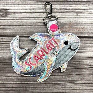 Shark Personalized Name Tag, School Backpack Tag, Blue Shark Snap Tab ...