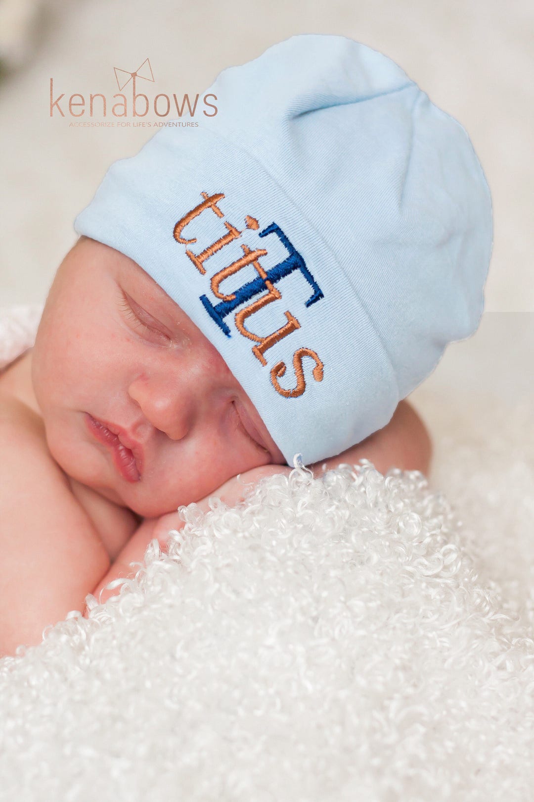 Newborn Baby Boy Hat - Blue Cotton Beanie Hat - Personalized Baby ...