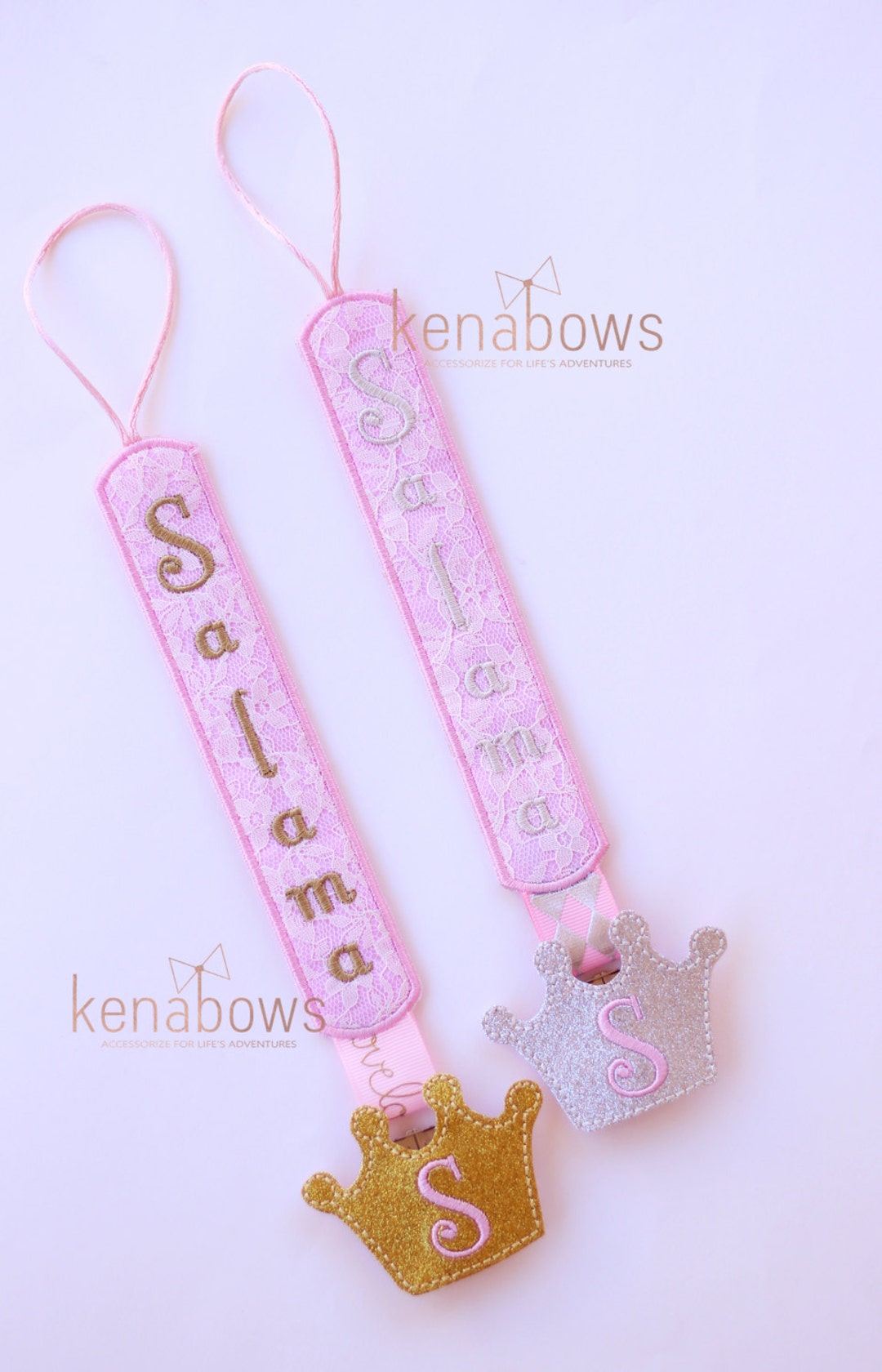 Princess Pink and Gold Pacifier Clip: Personalized Binky Holder, Baby ...