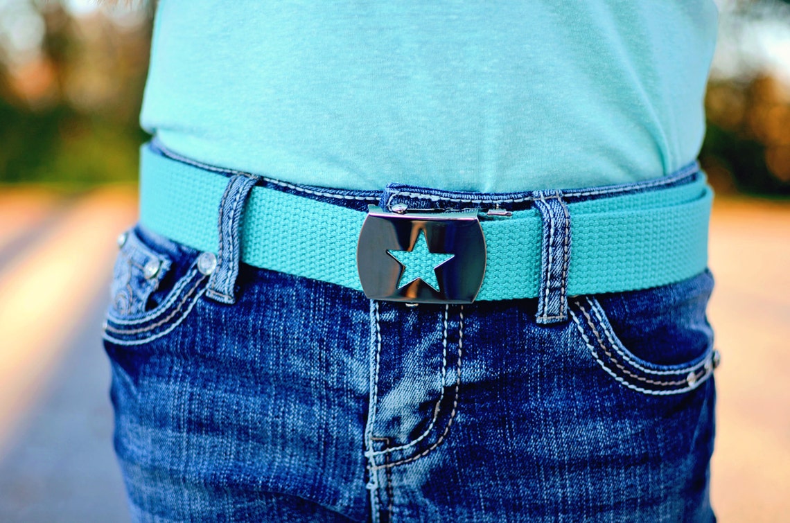 Aqua Belt Silver Star Buckle Belt Turquoise Blue Child Belt - Etsy