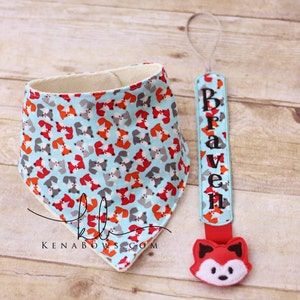 Fox Baby Bandana Bib, Personalized Pacifier Clip, Baby Shower Gift ...