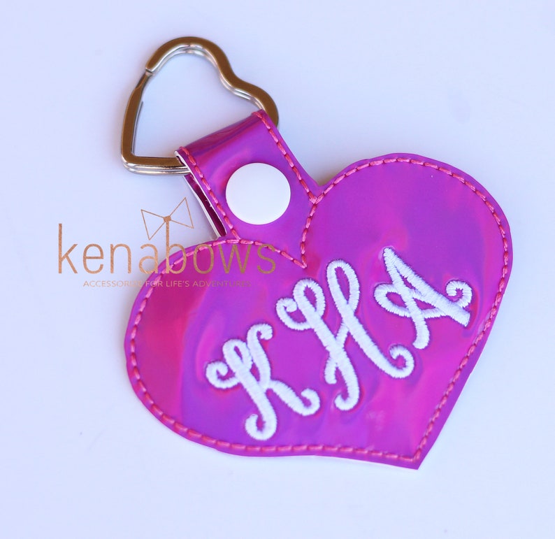 Heart Bag Tag Hot Pink Hologram Vinyl Monogram Personalized - Etsy