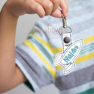 Rocket Ship School Backpack Tag, Galaxy, Personalized Bag Tag, Silver ...