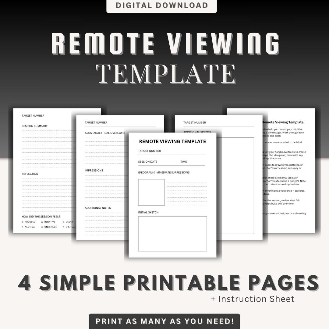 Remote Viewing Template PDF – A4 Printable Psionics Journal for ...