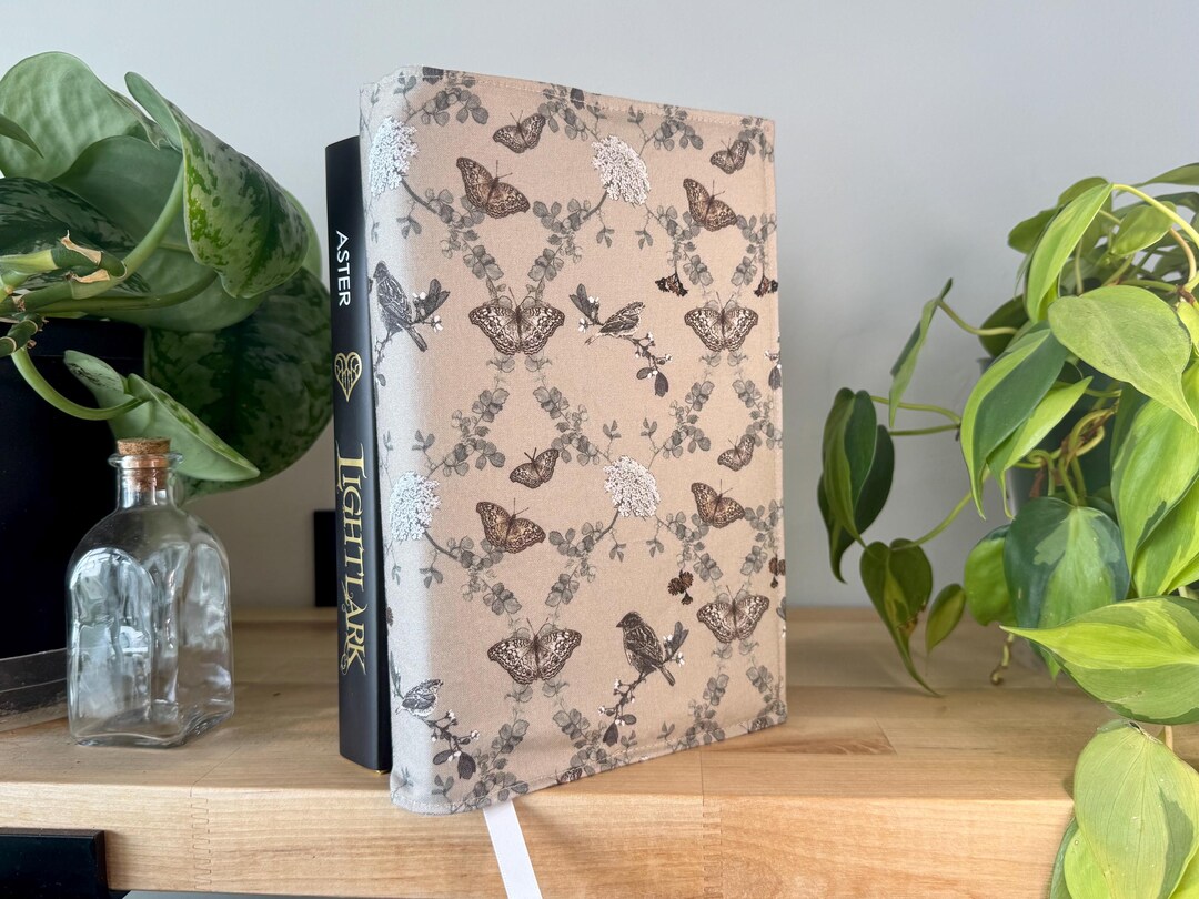 Floral Bird & Moth Cotton Book Cover: Adjustable Fabric Book Sleeve - Etsy