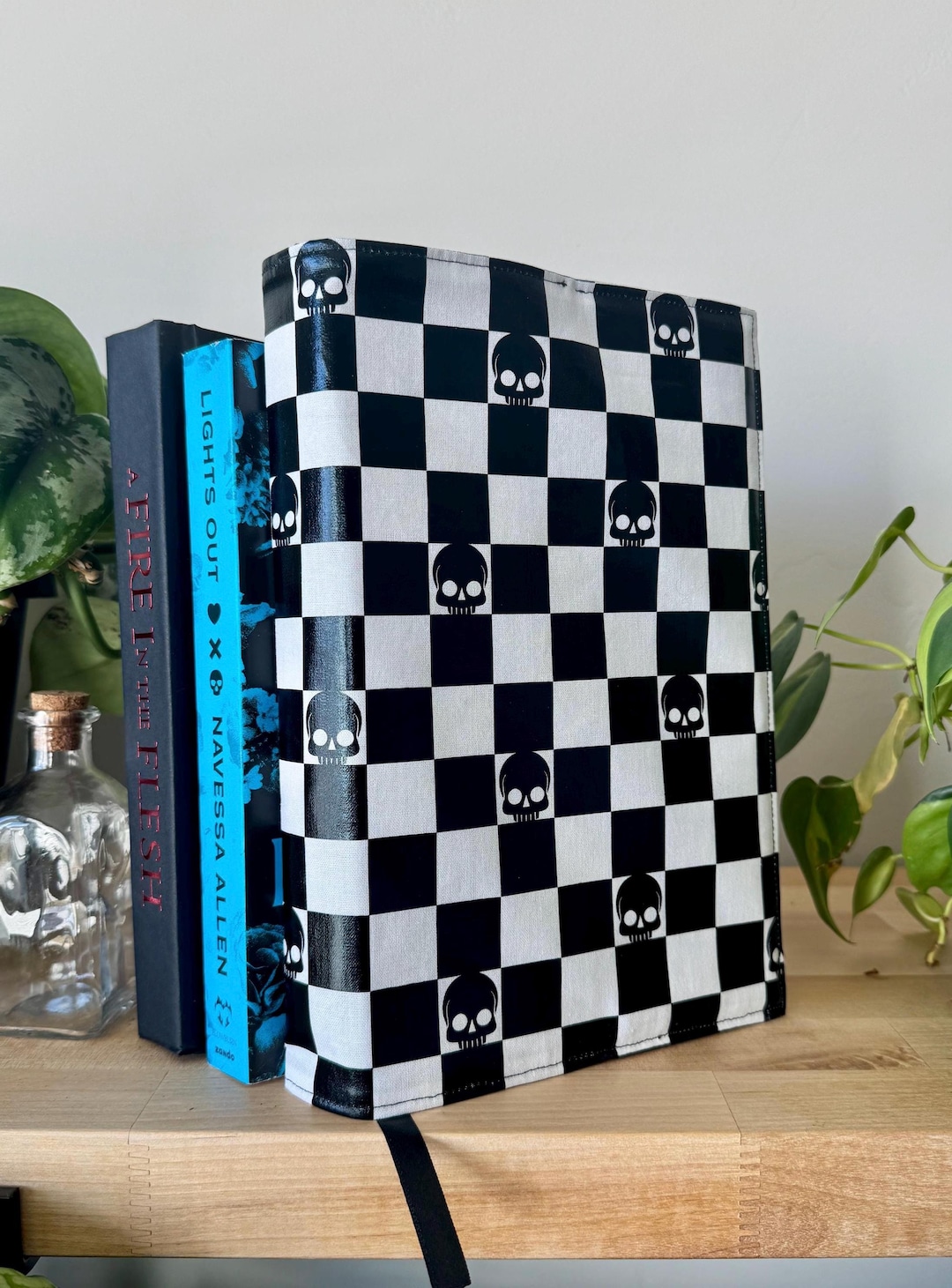 Handmade Checkerboard Skull Book Cover: Adjustable Cotton Fabric - Etsy