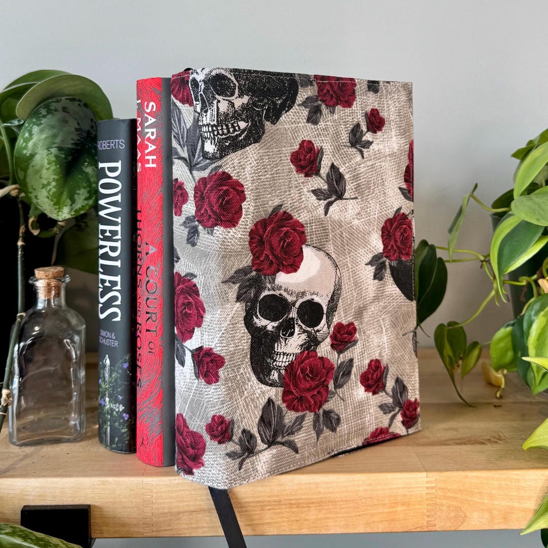 Skull and Roses Cotton Book Cover: Adjustable Fabric Book Sleeve - Etsy