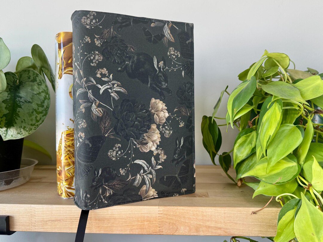 Dark Green Forest Adjustable Cotton Book Cover: Rabbit and Moth - Etsy