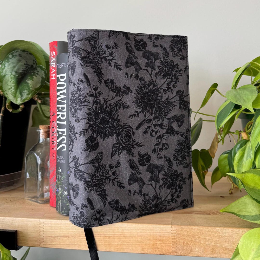 Floral Bird Cotton Book Cover: Adjustable Fabric Book Sleeve - Etsy