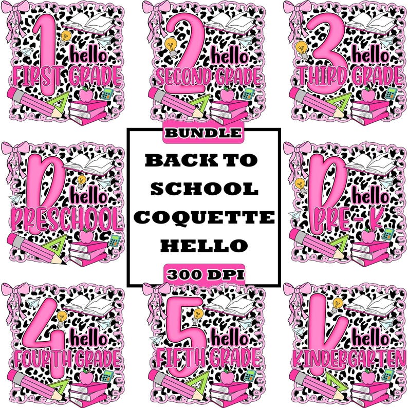 Preppy Back to School PNG Bundle, Hello Kindergarten Pre-k 1st 2d 3d ...