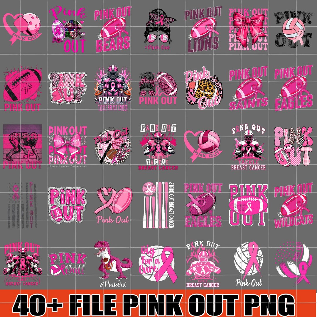 40+ Pink Out PNG Bundle, Breast Cancer Awareness Preppy Ribbon Cheer ...