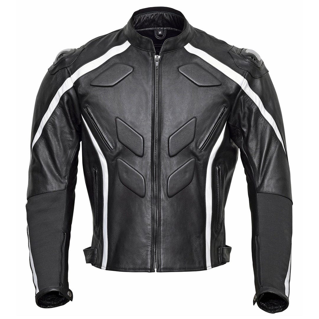 Men’s Armored Motorcycle Jacket - Black Leather Racing Gear ...