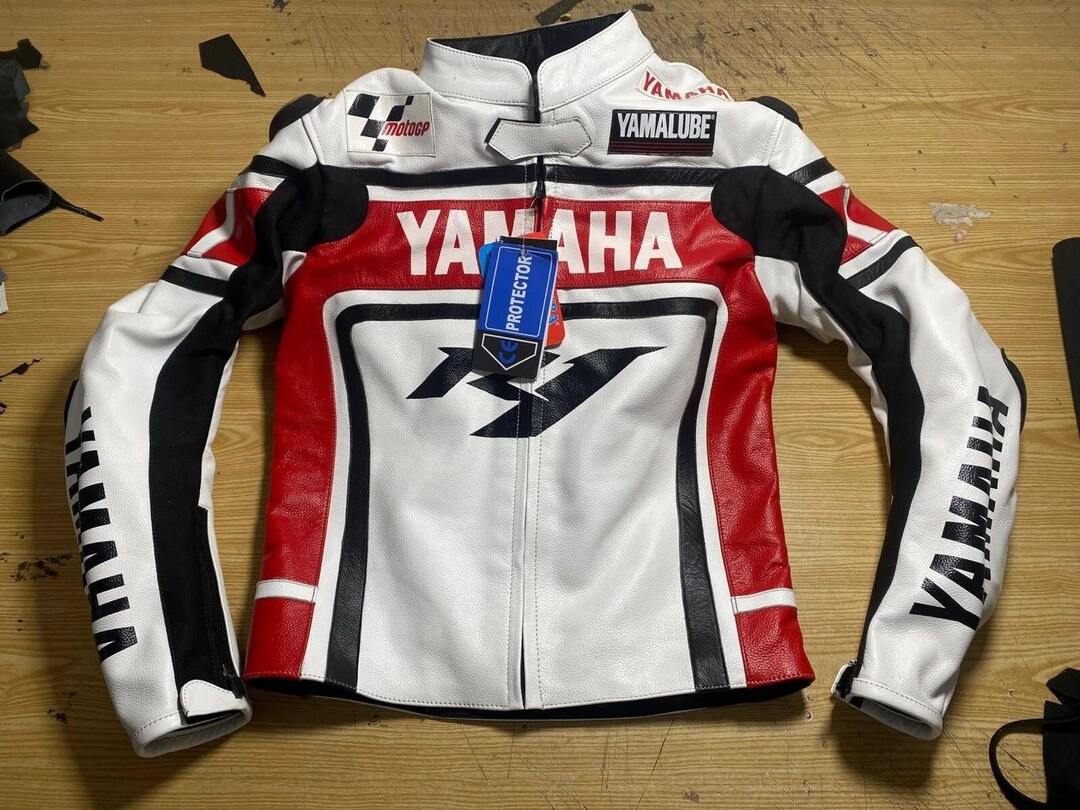 YAMAHA R1 Motorbike Leather Jacket in 100% Cowhide Leather - Bike ...