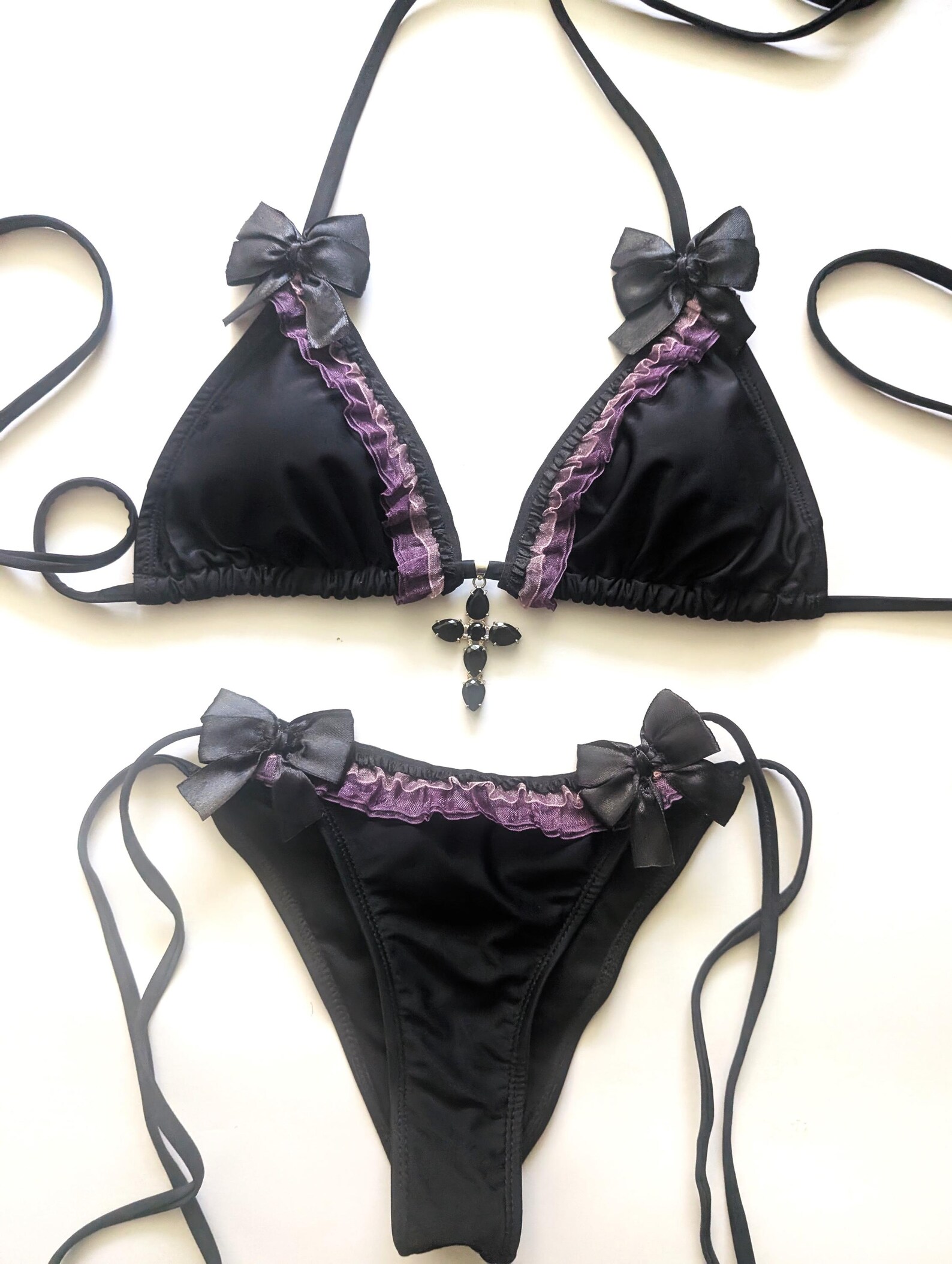 VAMPIRE GOTH BIKINI Scrunch Bottom Brazilian Bikini Black Purple ...