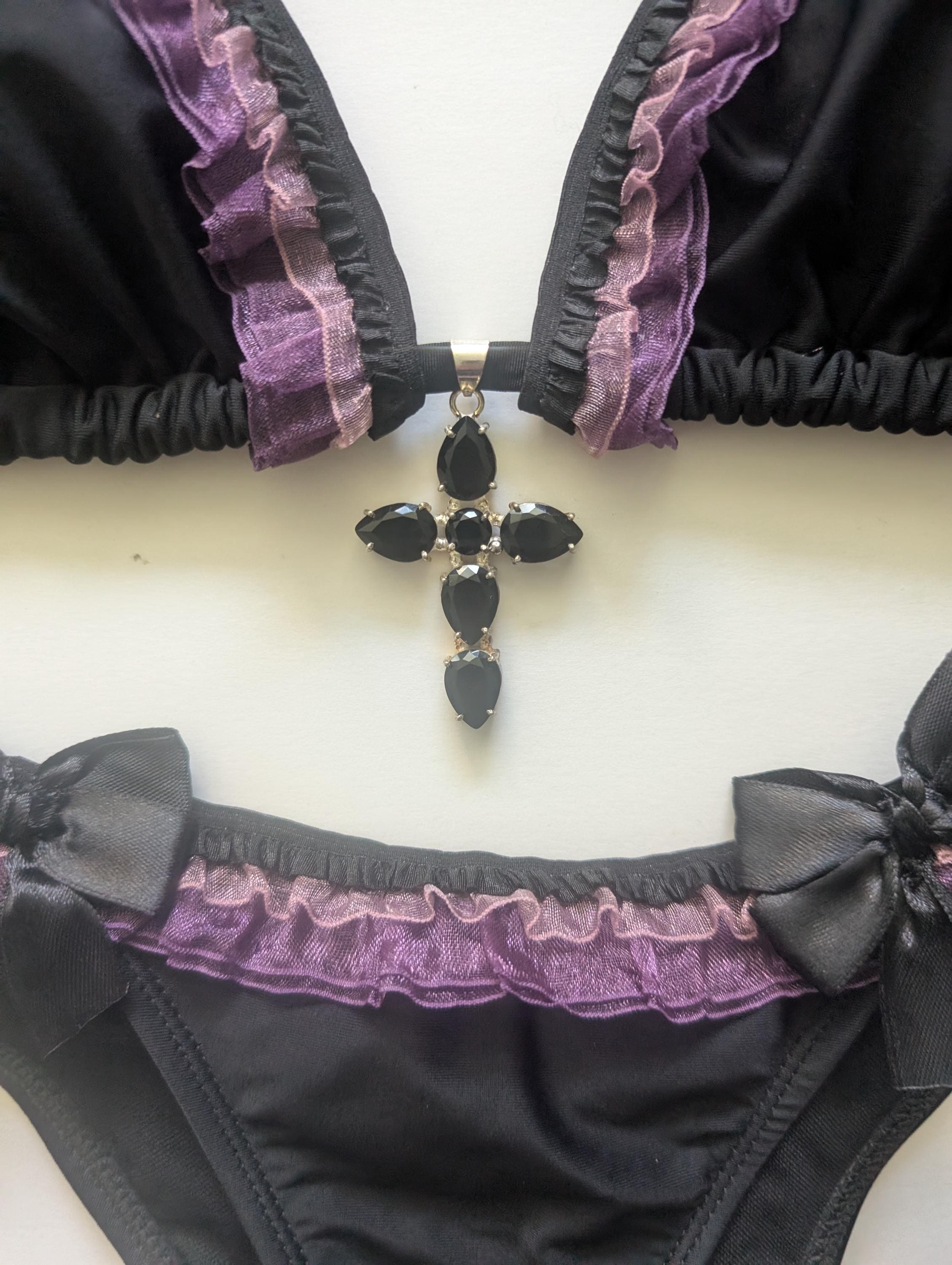 VAMPIRE GOTH BIKINI Scrunch Bottom Brazilian Bikini Black Purple ...