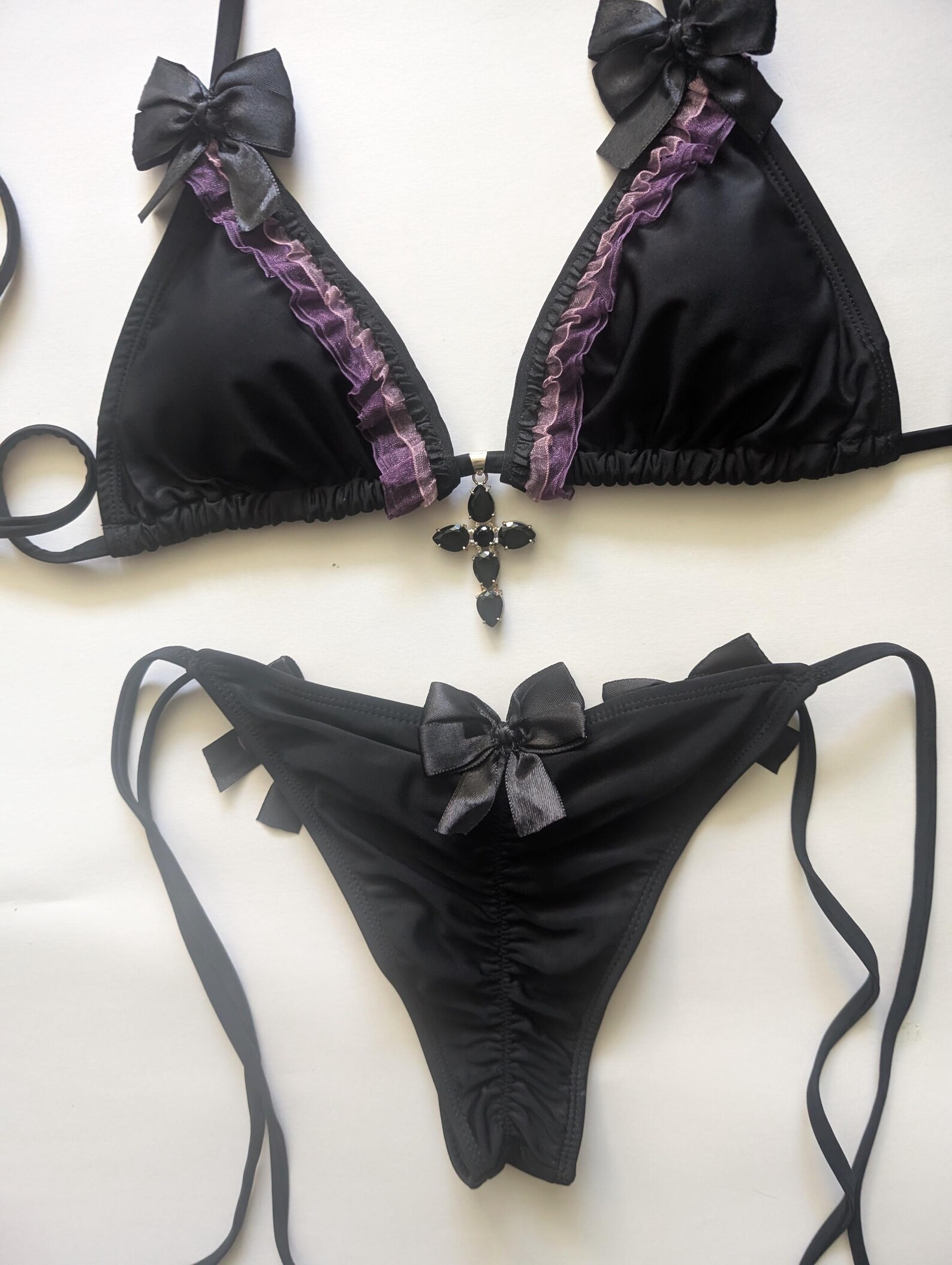VAMPIRE GOTH BIKINI Scrunch Bottom Brazilian Bikini Black Purple ...
