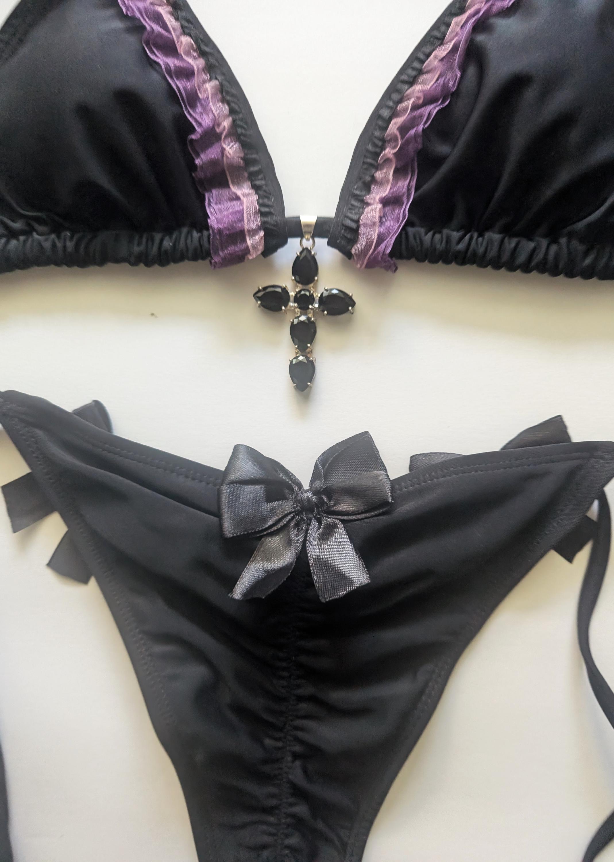VAMPIRE GOTH BIKINI Scrunch Bottom Brazilian Bikini Black Purple ...