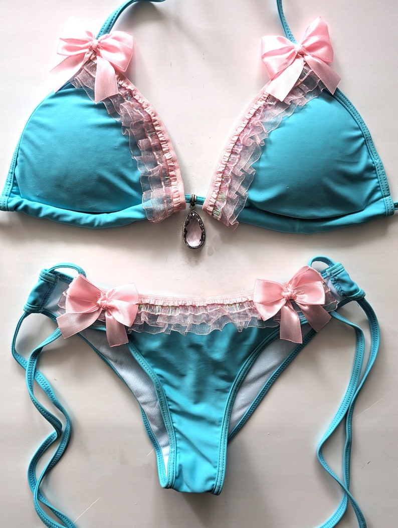 Aqua Ruffle Bikini: Pastel Goth, Fairy Kei Bow Swimsuit - Etsy