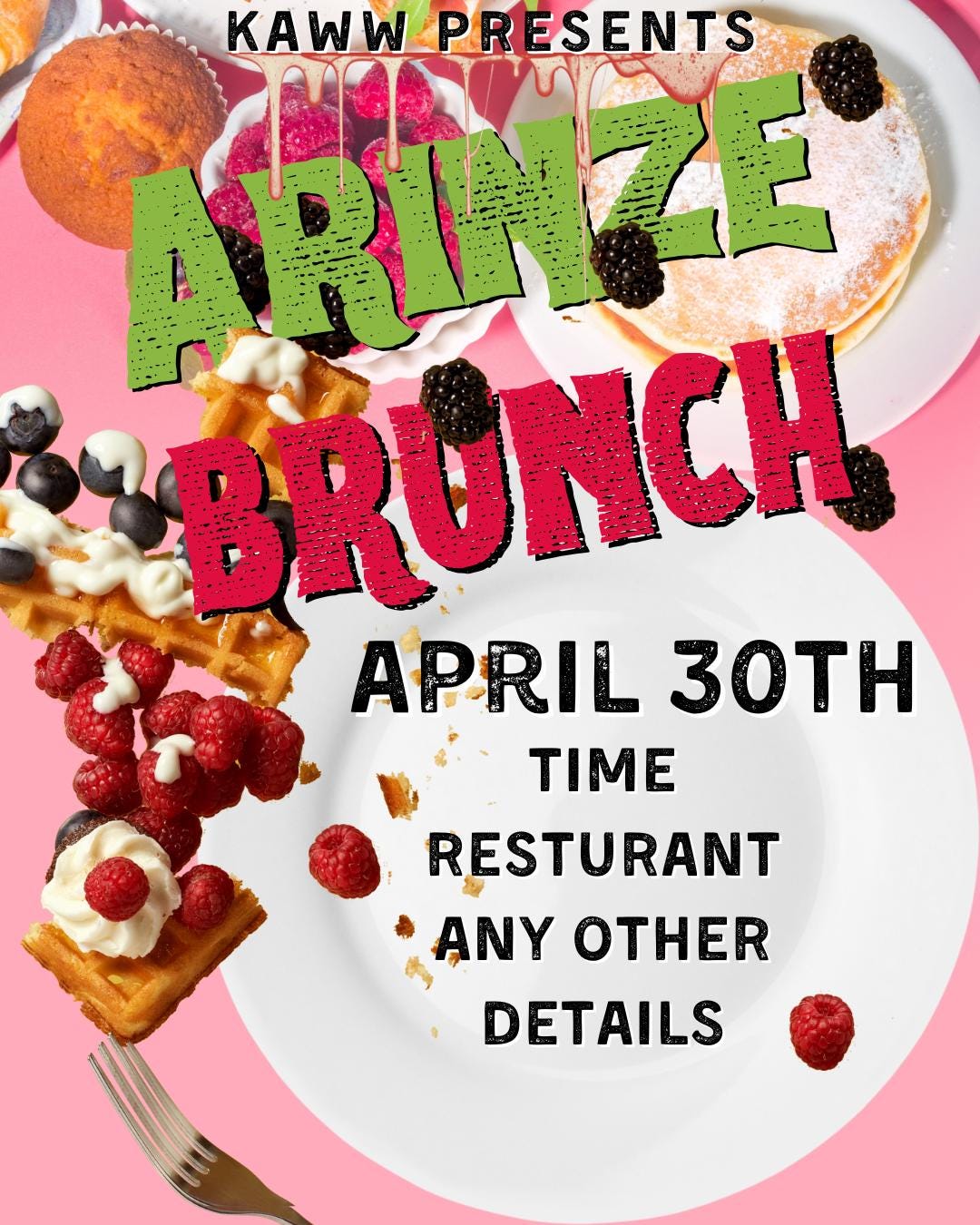 Brunch Event Flyer Canva Template | Pink Event Invitation Design - Etsy