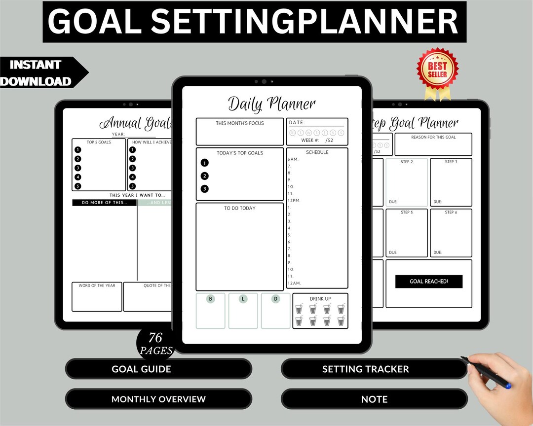 Goal Setting Planner Printable PDF • Undated 1‑10 Year Vision + Habit ...