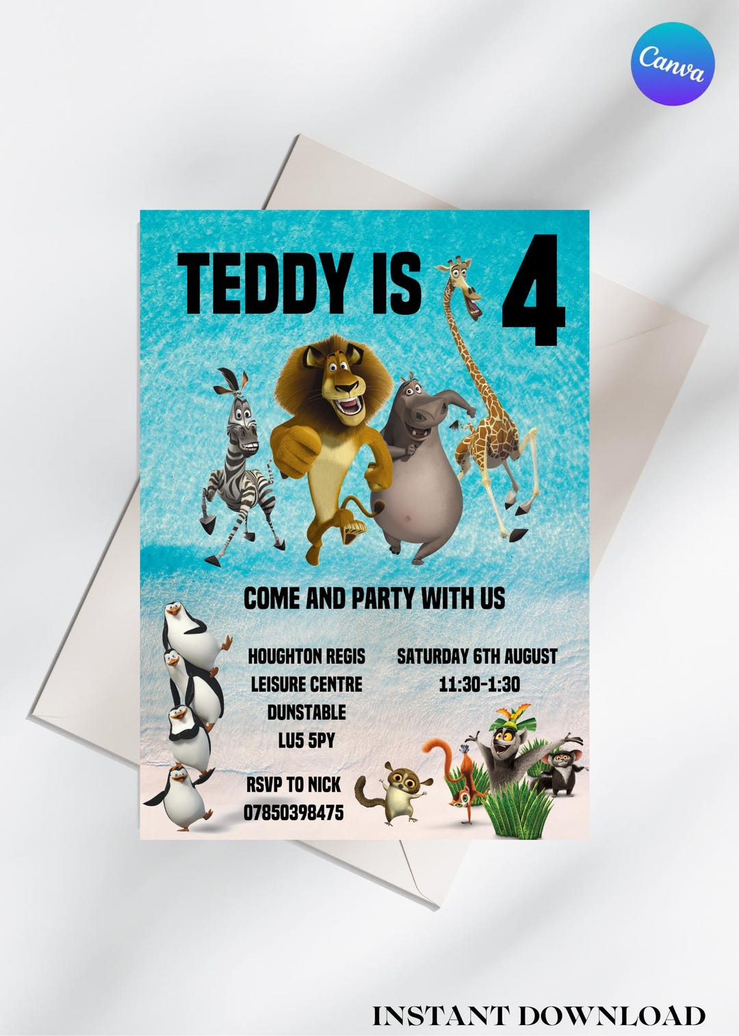 Editable Madagascar Birthday Invitation | Printable Madagascar Movie ...