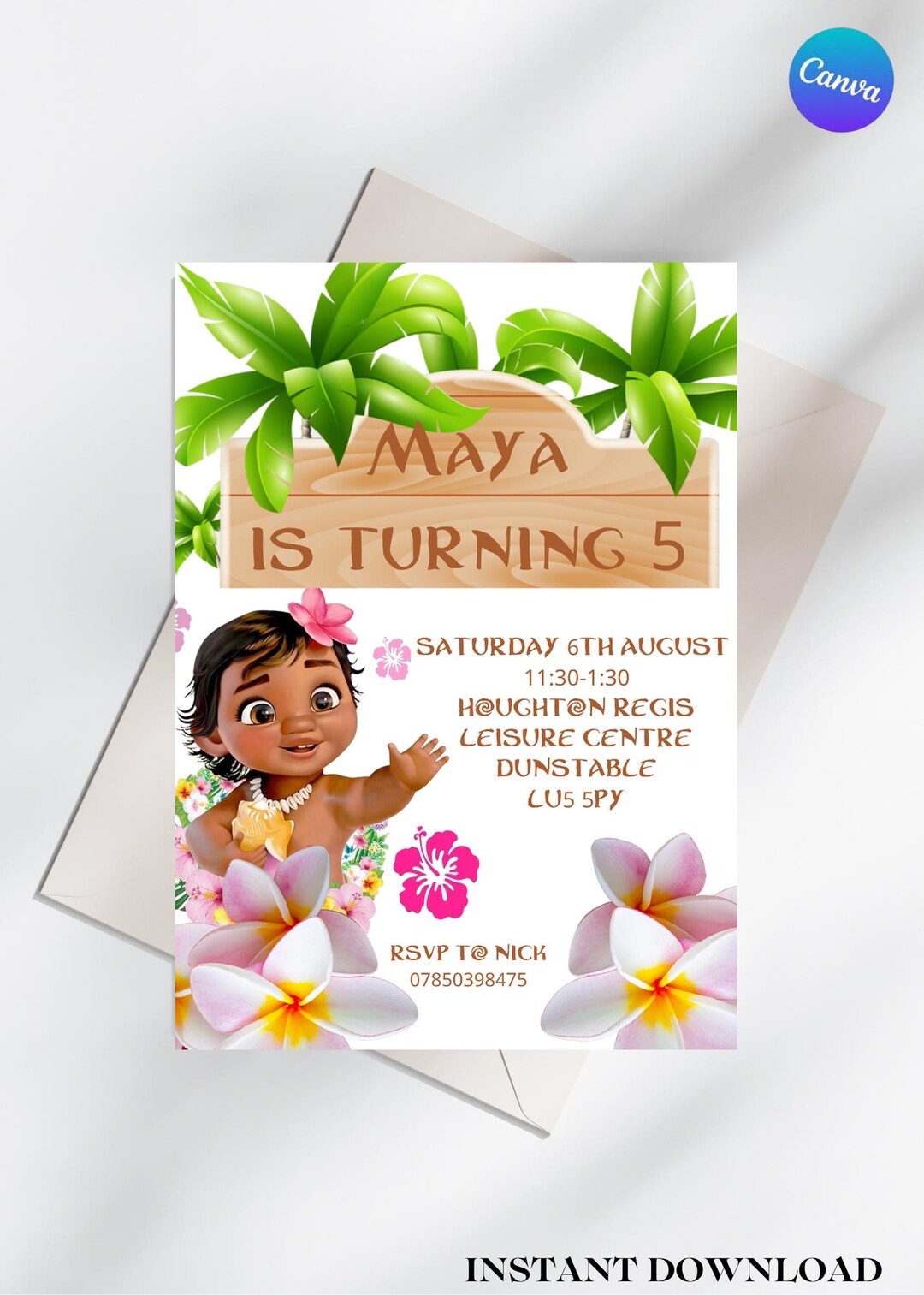 Editable Moana Maui Simea Baby Birthday Invitation Printable Moana Maui ...