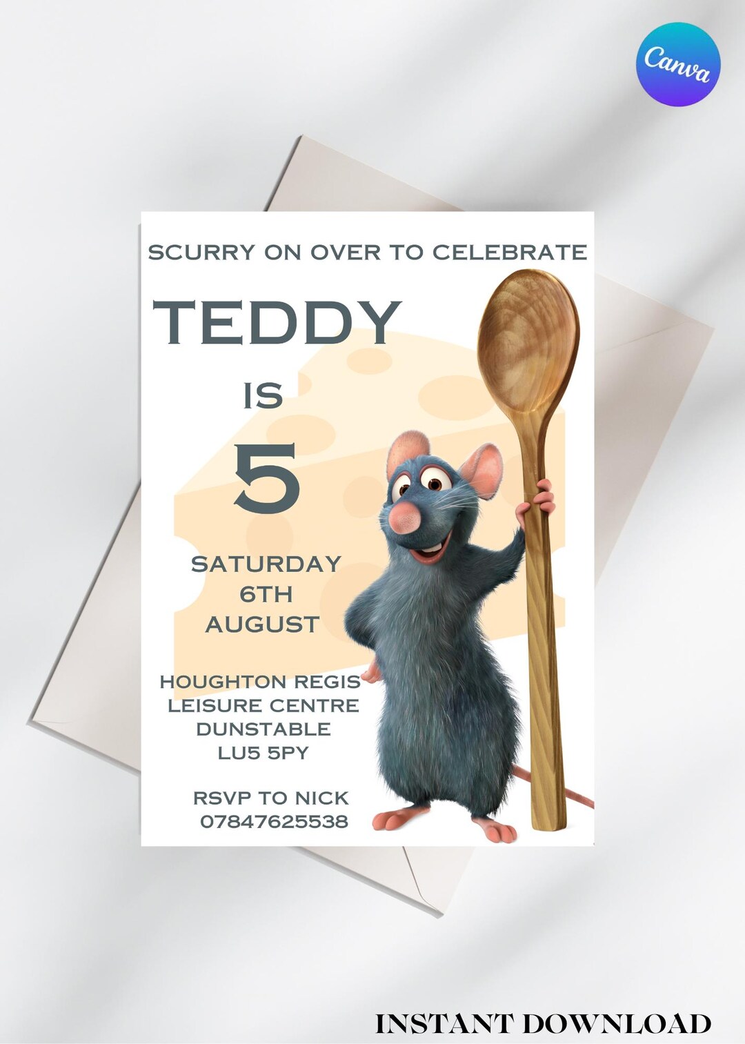 Editable Ratatouille Birthday Invitation | Printable Disney Remy ...