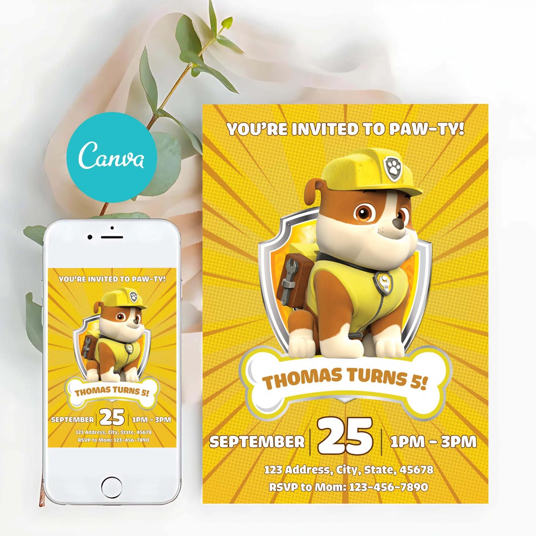 Rubble Patrol Birthday Invitation, Paw Patrol Birthday Invitation ...
