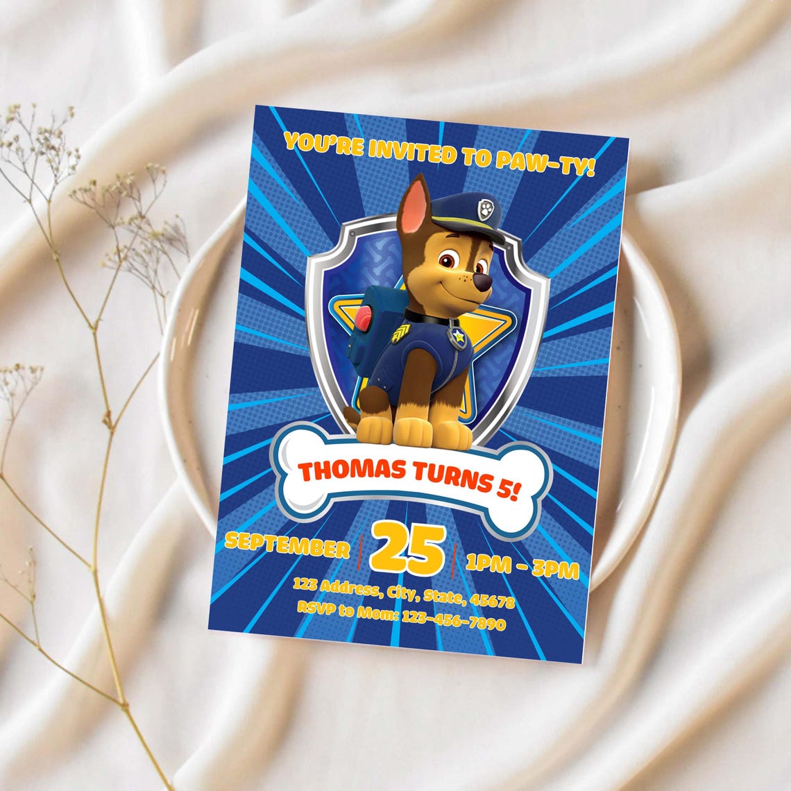 Chase Patrol Birthday Invitation, Paw Patrol Birthday Invitation ...