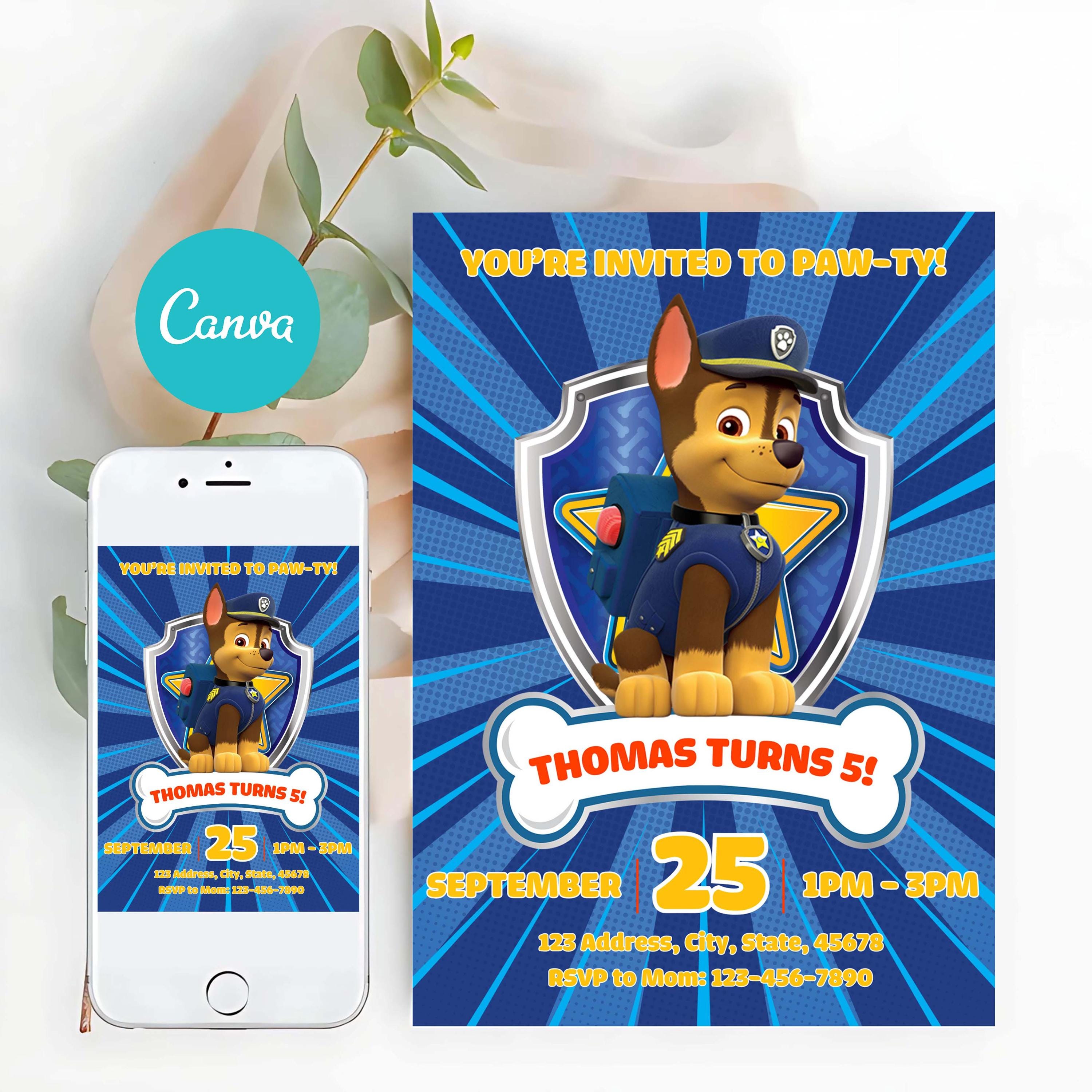 Chase Patrol Birthday Invitation, Paw Patrol Birthday Invitation ...