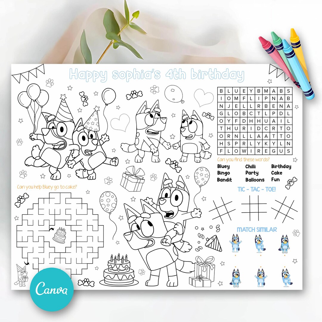 Blue Dog Birthday Activity Sheet, Blue Dog Party Coloring Sheet, Blue ...