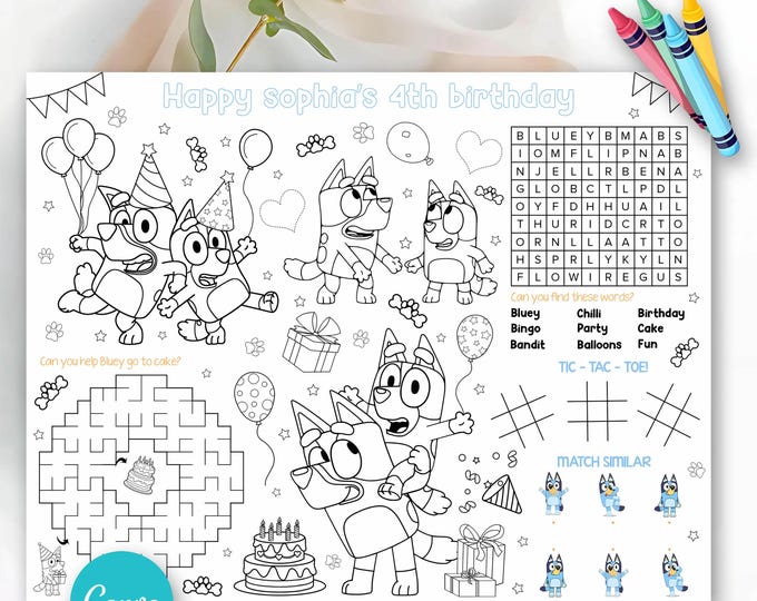 Blue Dog Birthday Activity Sheet, Blue Dog Party Coloring Sheet, Blue ...