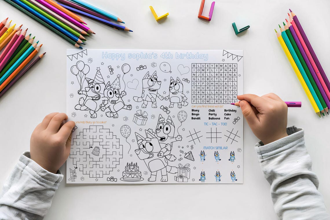 Blue Dog Birthday Activity Sheet, Blue Dog Party Coloring Sheet, Blue ...