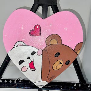 Cute Bear Couple – Heart-shaped Original Canvas Painting (30x30cm) - Etsy
