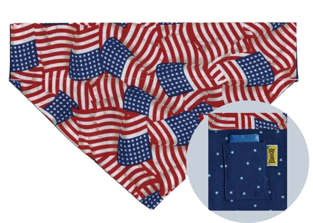 USA Flag Dog Bandanna, Reversible Dog Bandana With Pocket, Over the ...