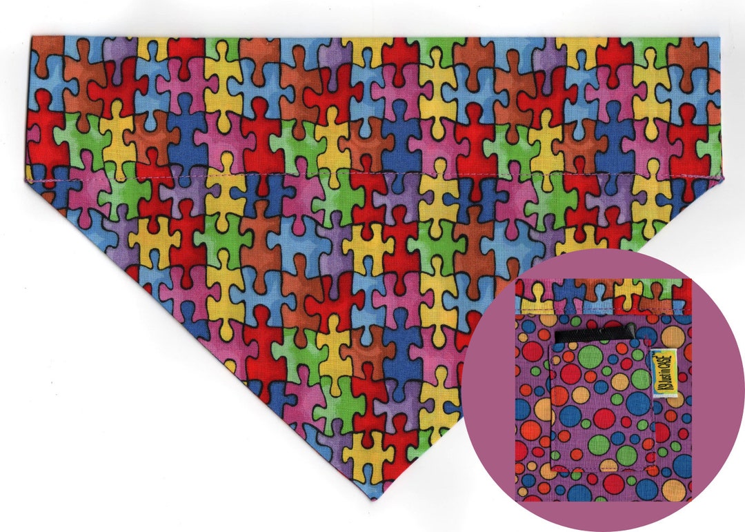 AUTISM PUZZLE Dog Bandana, Reversible Dog Bandana With Pocket, Autism ...