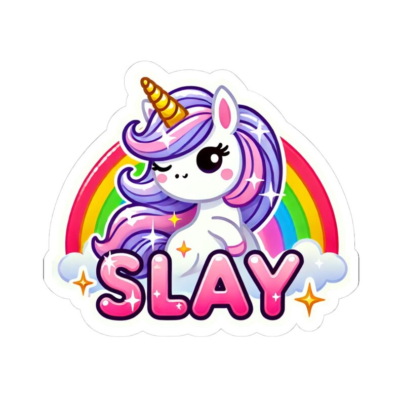 Kawaii Unicorn Slay Sticker, Cute Kiss-cut Decal, Laptop, Water Bottle ...