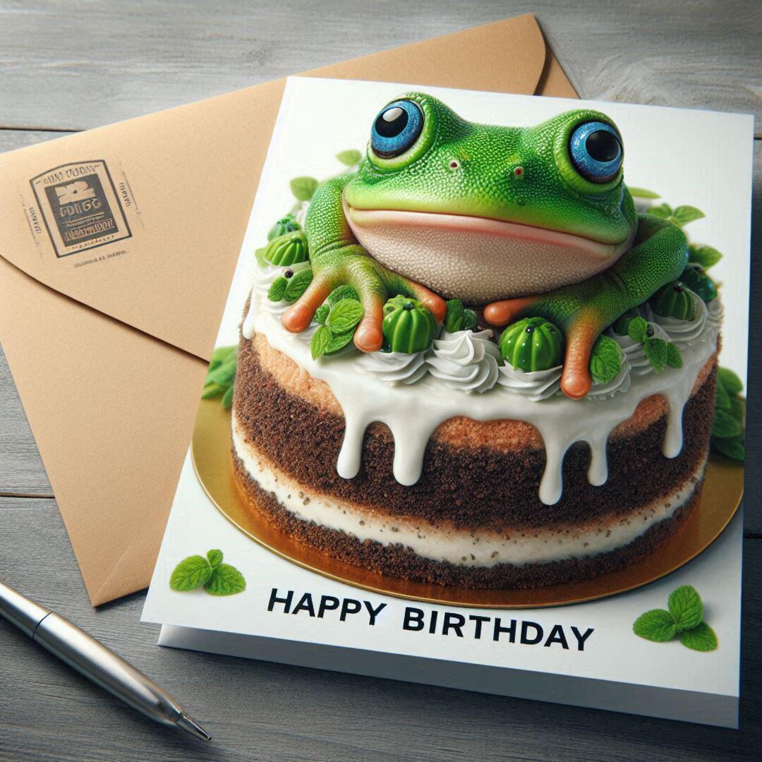 Hyper-realistic Frog Cake Birthday Card With Envelope – Fun and Unique ...