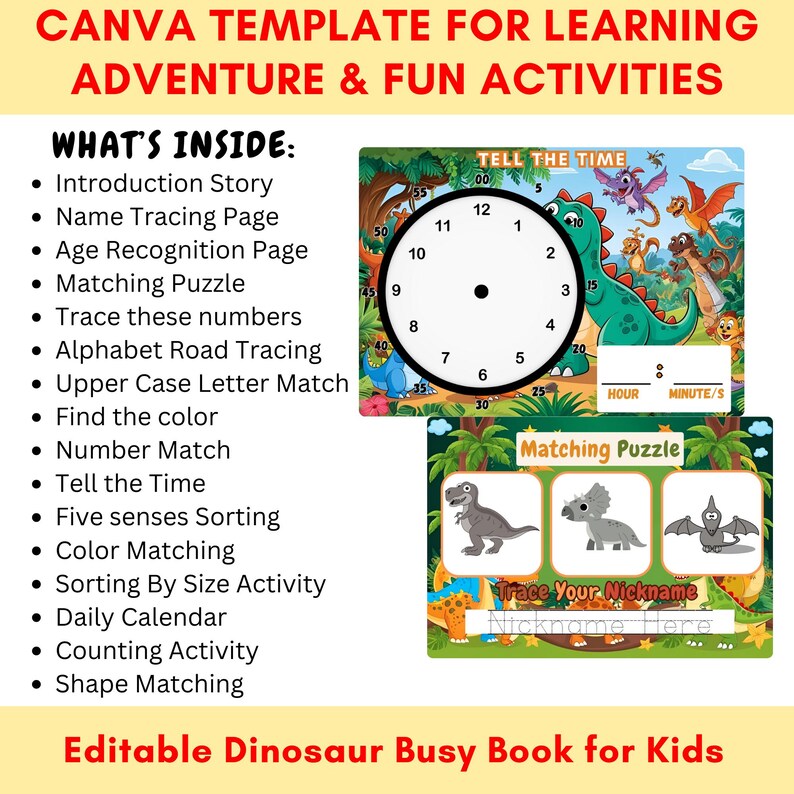 Dinosaur-themed Busy Book for Kids – Interactive Learning Activities - Etsy