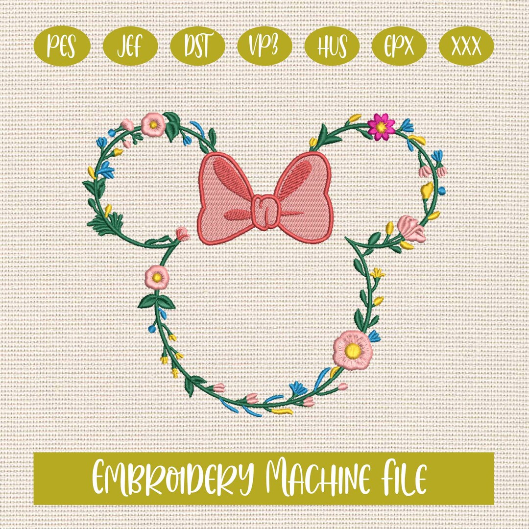 Floral Mouse Head Embroidery, Bow and Flowers Stitch Design, Cute Mouse ...