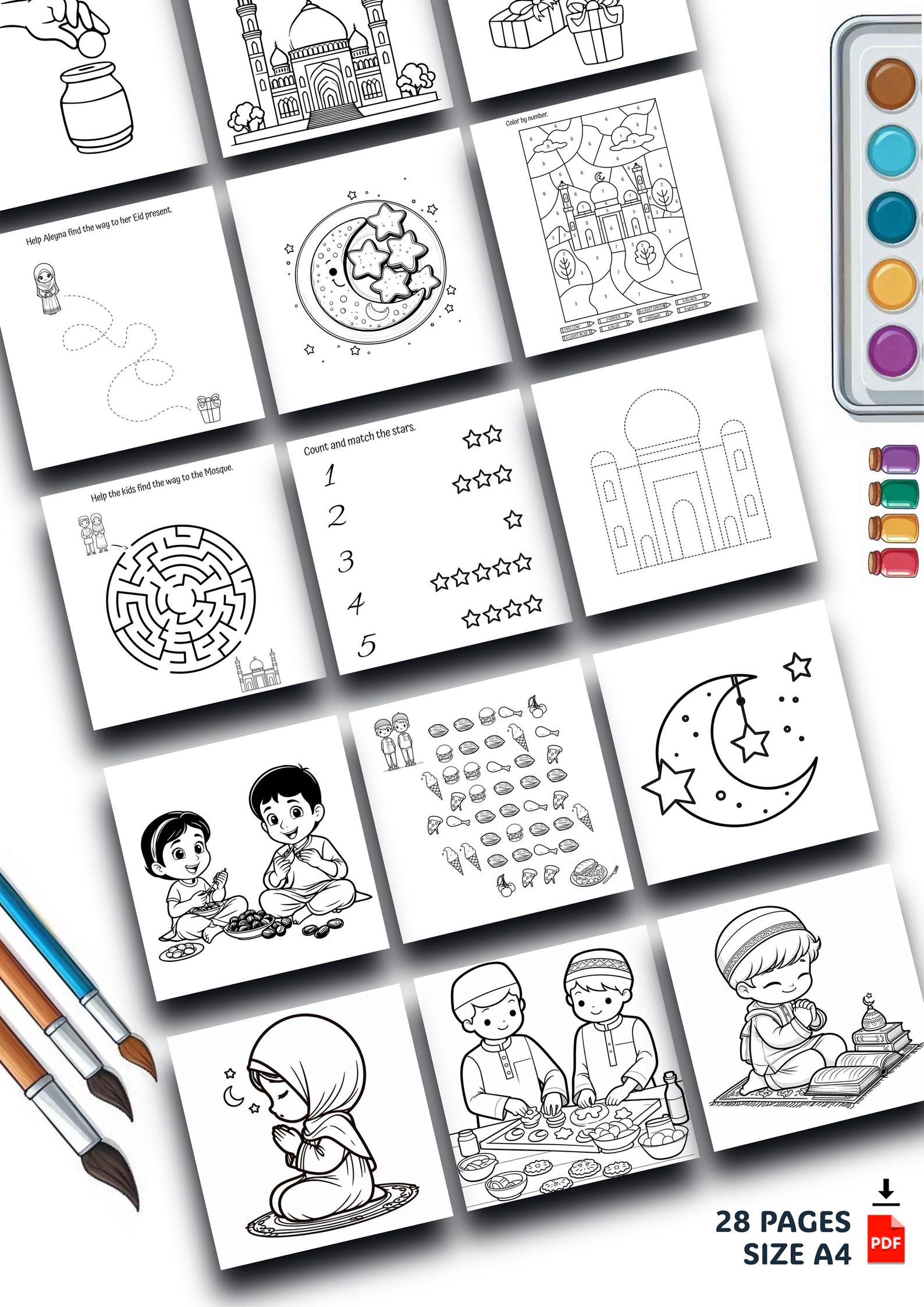 28 Ramadan & Eid Coloring Pages. Activity Book for Muslim Kids. Muslim ...