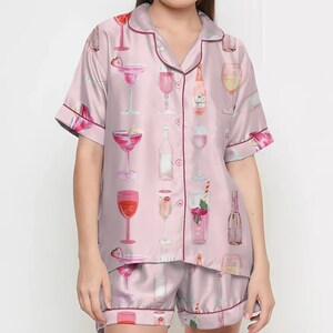 Champagne Cocktail Pajamas Satin Set, Coquette Shirt, Mother Gift ...