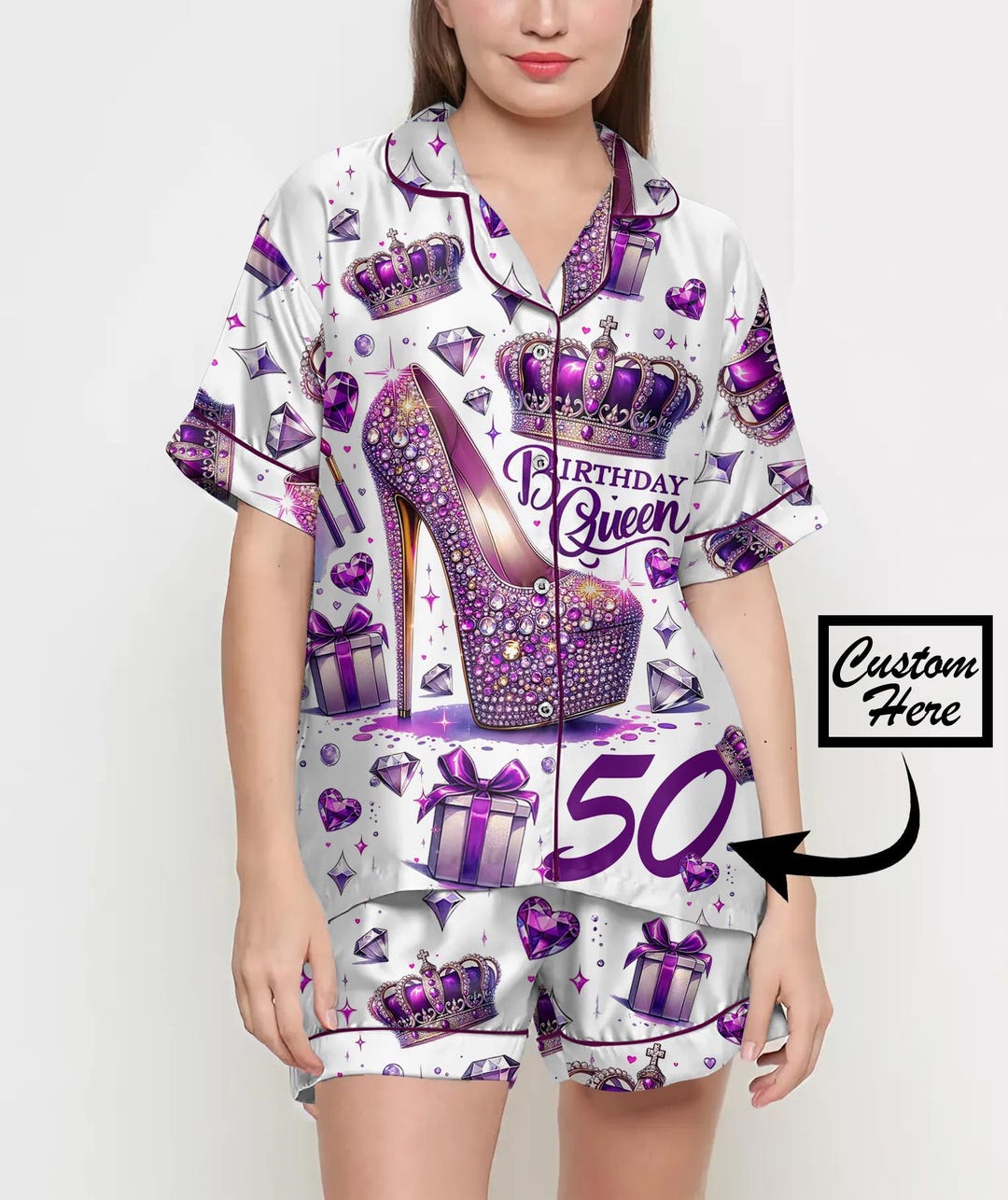 Birthday Queen Purple Pajamas Satin Set, Birthday Party, Mother Day ...