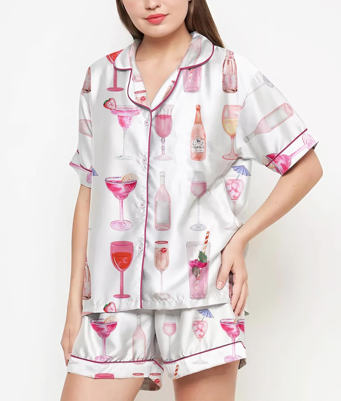 Champagne Cocktail Pajamas Satin Set, Coquette Shirt, Mother Gift ...