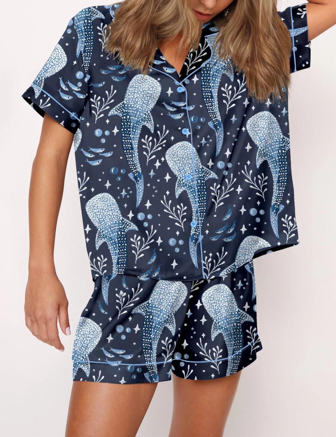 Whale Sharks Satin Pajama Set for Women, Pajamas Set, Ocean Pajamas ...