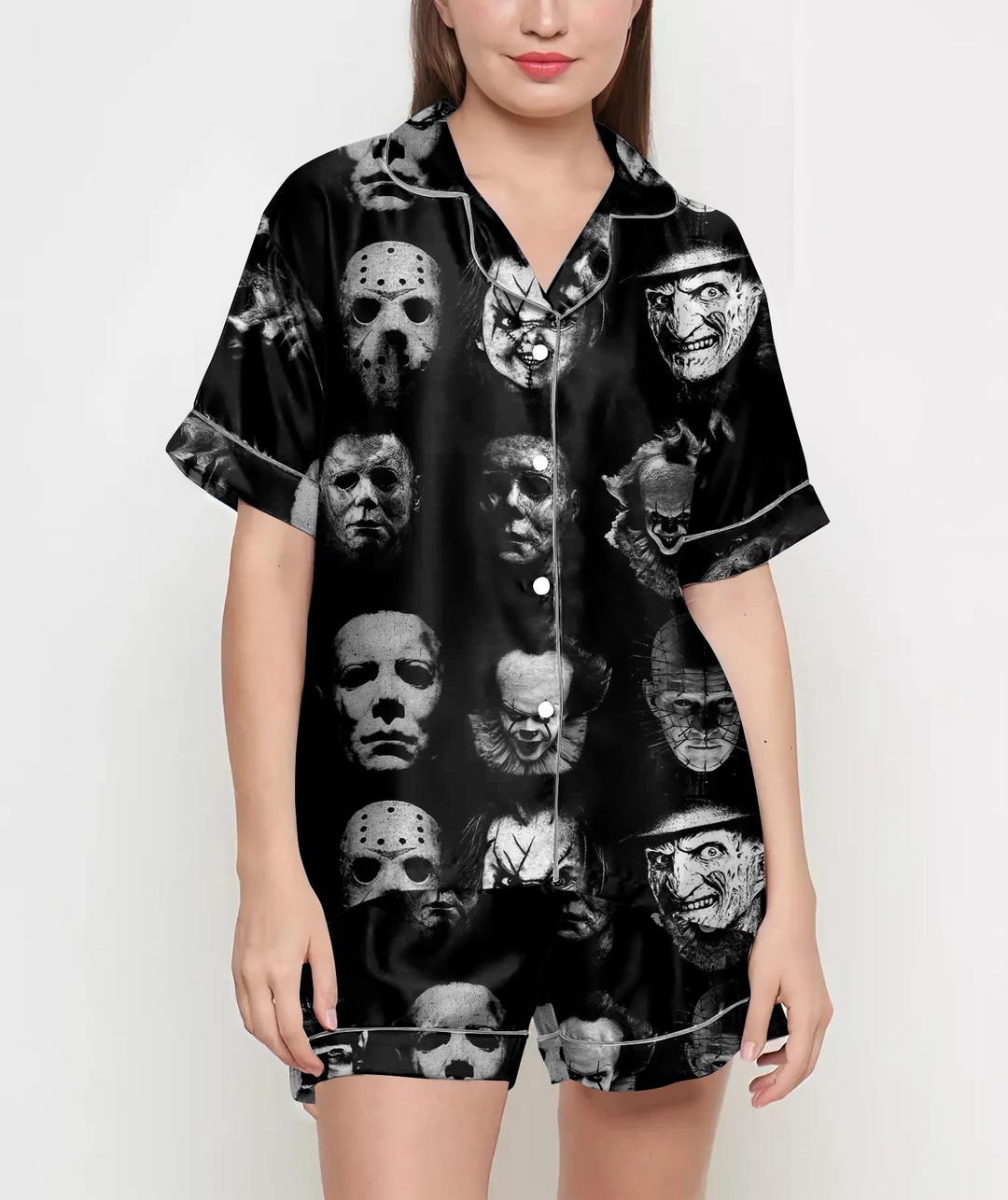 Horror Halloween Gifts, Halloween Shirt, Pajama Satin Set, Halloween ...