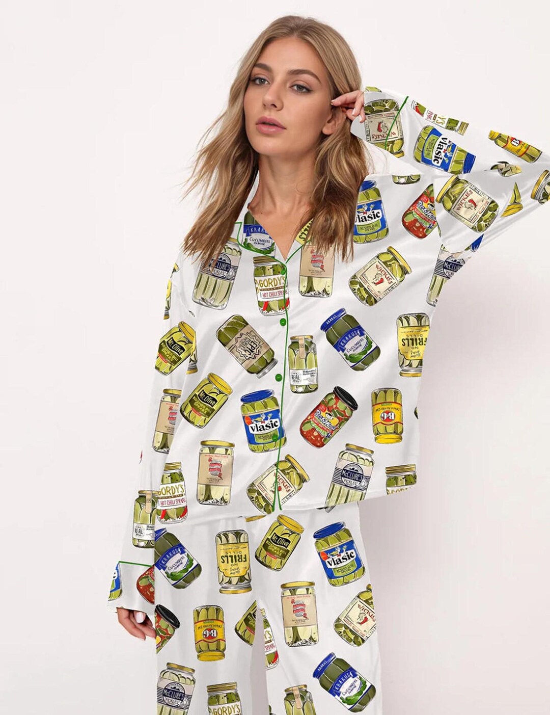 Vintage Pickles Satin Pajama Set for Women, Pajamas Set, Pickles Shirts, Pajamas for Girls ...
