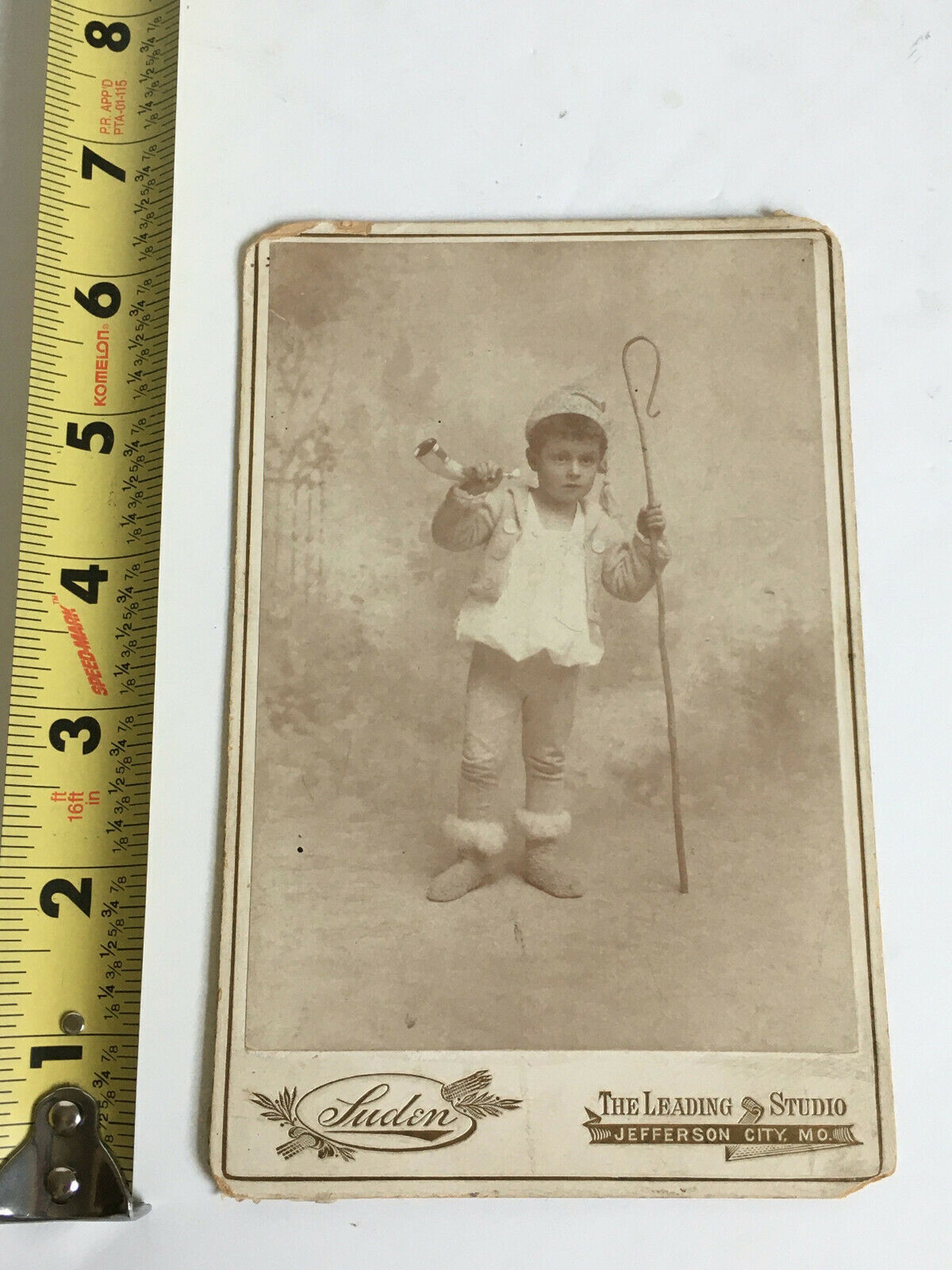 Vintage Antique Cabinet Photo Missouri Elf Boy Child Sheppard Stick Ram ...