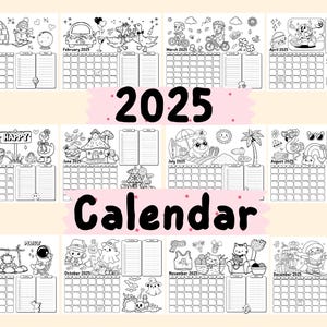 2025-2026 Coloring Calendar, Cute Kids Monthly Planner (PDF) - Etsy