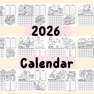 2025-2026 Coloring Calendar, Cute Kids Monthly Planner (PDF) - Etsy